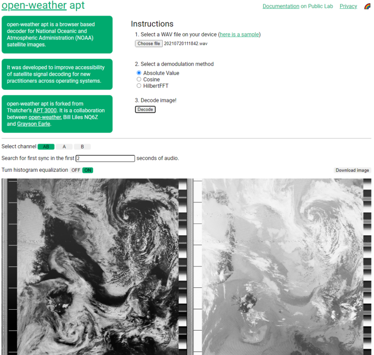 Open-Weather: A Browser Based NOAA APT Satellite Image Decoder