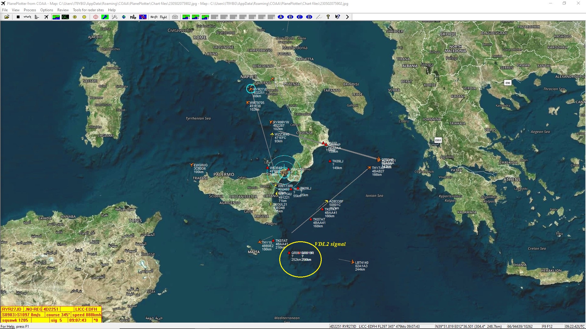 Combining ADS-B and VDL2 Data on PlanePlotter