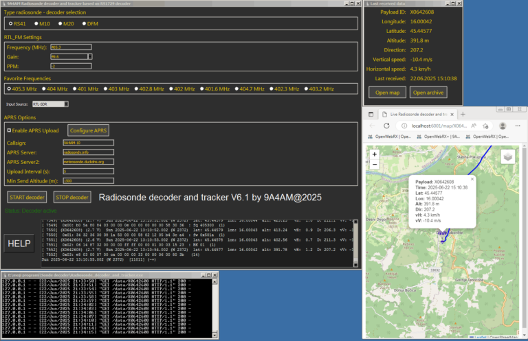 Radiosonde Decoder and Tracker Screenshot