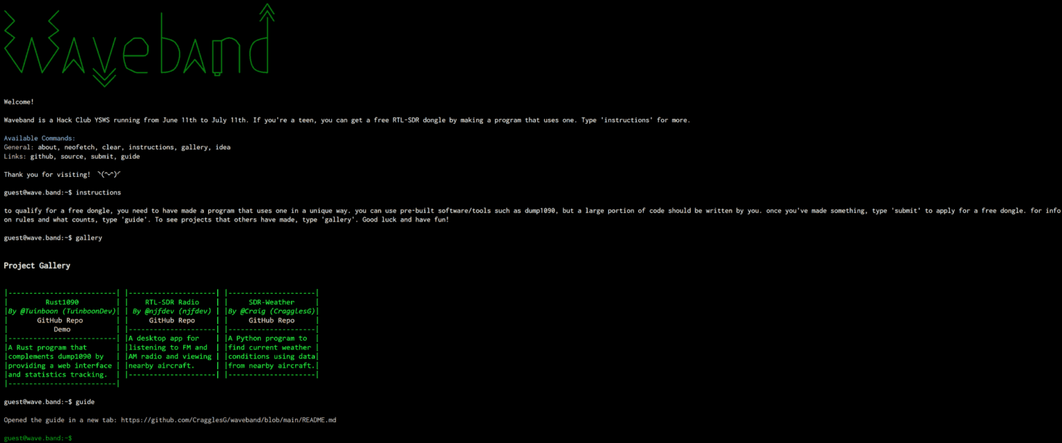 Waveband Hack Club YSWS For Teens Interested in RTL-SDR